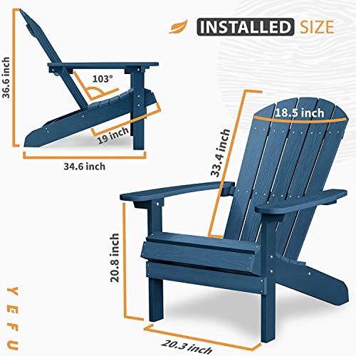 YEFU Adirondack Chair Set of 2 with Outdoor Side Table Double Layer 3-Piece for Lawn, Deck, Garden, Porch, Balcony(Navy Blue, 2 Chairs and 1 Table)