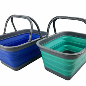 SAMMART 12L (3.17Gallon) Collapsible Tub with Handle - Portable Outdoor Picnic Basket/Crater - Foldable Shopping Bag - Space Saving Storage Container (Purplish Blue +Turquoise Blue)