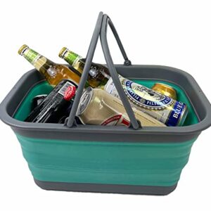 SAMMART 12L (3.17Gallon) Collapsible Tub with Handle - Portable Outdoor Picnic Basket/Crater - Foldable Shopping Bag - Space Saving Storage Container (Purplish Blue +Turquoise Blue)