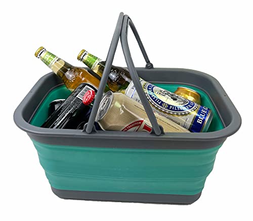 SAMMART 12L (3.17Gallon) Collapsible Tub with Handle - Portable Outdoor Picnic Basket/Crater - Foldable Shopping Bag - Space Saving Storage Container (Purplish Blue +Turquoise Blue)