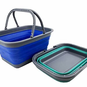 SAMMART 12L (3.17Gallon) Collapsible Tub with Handle - Portable Outdoor Picnic Basket/Crater - Foldable Shopping Bag - Space Saving Storage Container (Purplish Blue +Turquoise Blue)