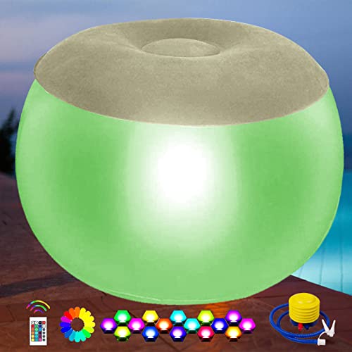 Ccinnoe Inflatable Illuminated LED Ottoman, LED Air Ottoman, Blow Up LED Lights Chair, Lazy Couch with LED Light Mood Lamp for Party, Yard, Indoor Rooms