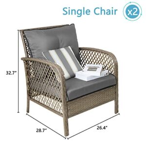 FYRICKYLINOO Patio Furniture Wicker Armchair 2 Pieces Outdoor Chairs Set with 2 PCS Pillows, All-Weather PE Rattan Single Chair for Garden Backyard Balcony,Grey Cushions