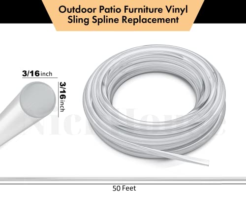 NickHouse 50 FT Vinyl 3/16 Sling Spline Chair Pe[air Outdoor Patio Spline, Replacement Awning Cord, Sling Chair .180