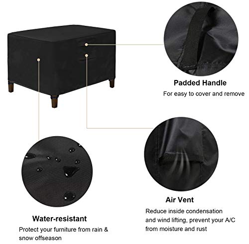 WOMACO Patio Ottoman Cover Waterproof Outdoor Ottoman Covers with Handles Patio Small Side/End Table Cover Water Resistant Patio Furniture Protector (25L x 25W x 17H, Black)