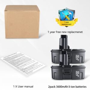 CEENR 3600mAh 18V DC9096 Battery for Dewalt 18V Battery XRP Replacement DC9096 DC9099 DC9098 DW9096 DW9099 DE9096 DE9098 Compatible with Dewalt 18 Volt Ni-Mh Tools Batteries (2Pack)