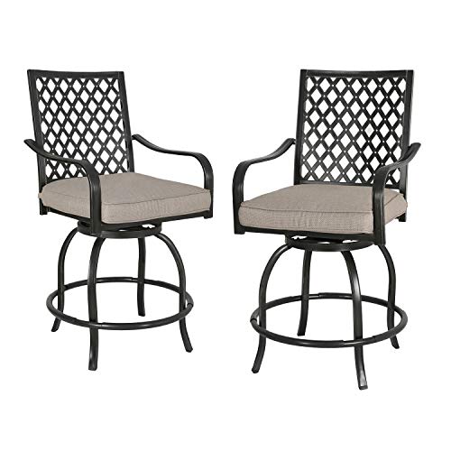 Iwicker 2 Piece Outdoor Swivel Bistro Bar Stool with 100% Polyester Cushion