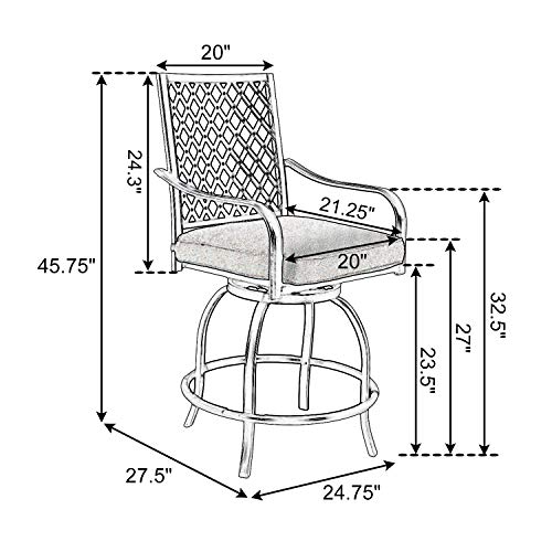 Iwicker 2 Piece Outdoor Swivel Bistro Bar Stool with 100% Polyester Cushion