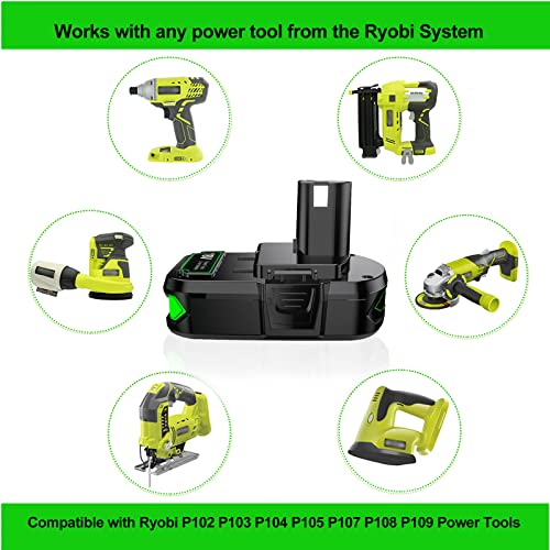 TURPOW Upgraded 3.8Ah Replacement Ryobi 18V Lithium Battery P107, Compatible with Ryobi 18 Volt ONE+ Plus P102 P103 P104 P105 P108 P109 P122 Cordless Power Tools for Ryobi 18V Battery 2Packs