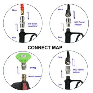 RIDGE WASHER Pressure Washer Gun 5000 PSI, 12 GPM, High Pressure Spray Gun with 1/4" Quick Connector, 3/8'' Quick Connect, M22-14mm and M22-15mm Fitting