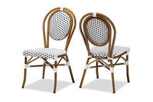 baxton studio gauthier classic french indoor and outdoor navy and white bamboo style bistro stackable dining chair set of 2