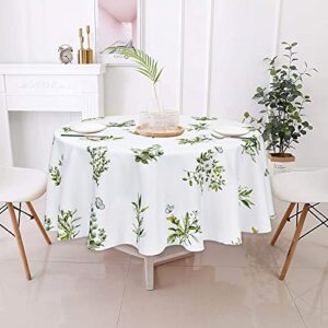 ASPMIZ Green Leaves Tablecloth, Tropical Leaf Plant and Butterfly Table Cloth, Spring Summer Waterproof Wrinkle Free Tablecover for Kitchen, Dining Room, Outdoor, Picnic, Party, Round 60 inch