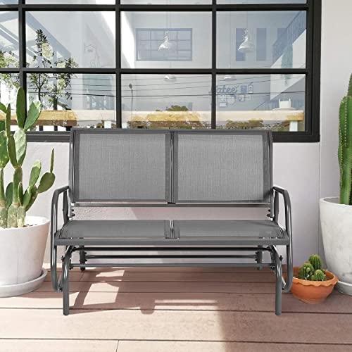 LUARANE Swing Glider Chair, Heavy-Duty Steel Frame 2-Person Outdoor Swing Bench, Sliding Rocker Double Seat Suitable for Backyard, Garden, Poolside, Lawn (Grey)