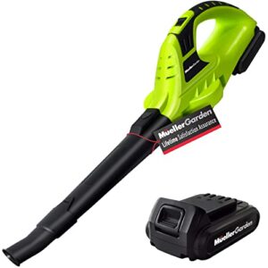 mueller ultrastorm cordless leaf blower, 20 v powerful motor, electric leaf blower for lawn care, battery powered leaf blower lightweight for snow blowing (battery & charger included)