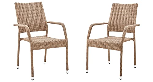 Manhattan Comfort Genoa Patio Dining Armchair, Set of 2, Nature Tan Weave