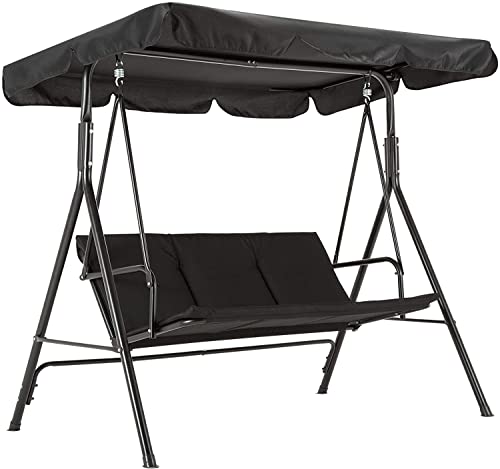 Patio Swing Chair, Outdoor Swing Pools Patio Swings with Canopy Hammock Bench Steel 3-Person Seat with Canopy Leisure Swing Chairs Suitable for Picnic Camping Garden Party Use（Black）