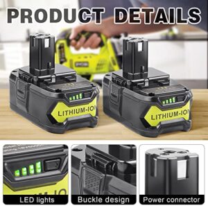 [2Pack] 18V 6.0 Ah HIGH Capacity Battery for Ryobi ONE+ System P102 P103 P105 P107 P108 P109 P122 18-Volt w/LED Gauge Indicator Cordless Tool Battery