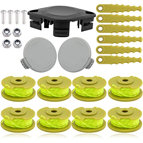 BOOTOP PIN ACFHRL2 Bladed Trimmer Head with AC80RL3 Replacement Spool, AC14HCA Spool Cap Compatible with Ryobi 18V 24V 40V String Trimmer Weed Eater Parts (23 Pack)