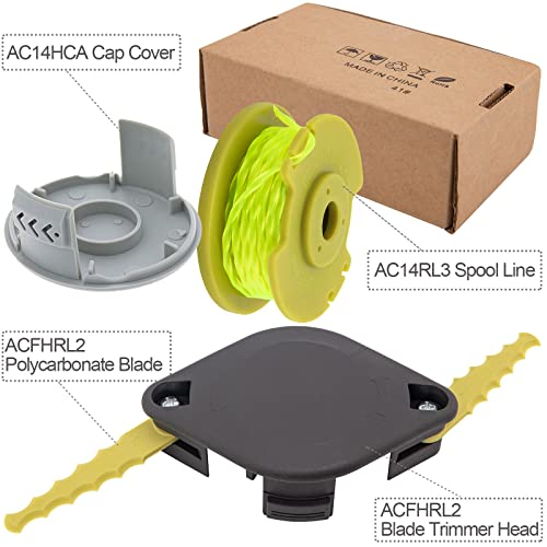 BOOTOP PIN ACFHRL2 Bladed Trimmer Head with AC80RL3 Replacement Spool, AC14HCA Spool Cap Compatible with Ryobi 18V 24V 40V String Trimmer Weed Eater Parts (23 Pack)