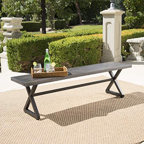 Christopher Knight Home Rolando Outdoor Aluminum Dining Bench with Steel Frame, Grey / Black