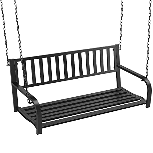 Yaheetech Porch Swing Hanging Bench, Patio Furniture Metal Swing Chair for Garden, Yard, Deck, Backyard, Outdoor - Black