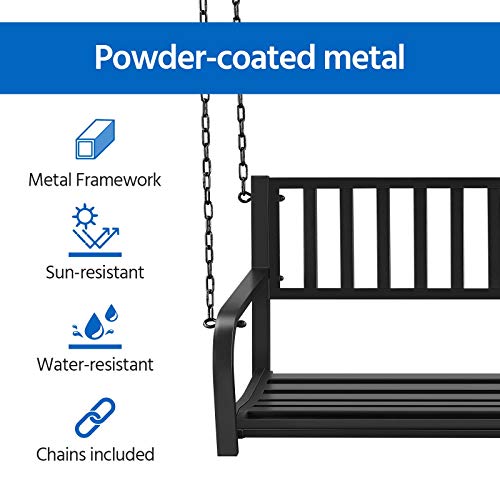 Yaheetech Porch Swing Hanging Bench, Patio Furniture Metal Swing Chair for Garden, Yard, Deck, Backyard, Outdoor - Black