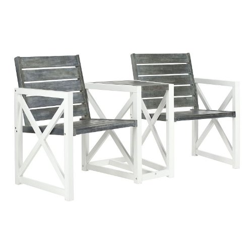 Safavieh Outdoor Collection Jovanna White and Ash Grey Two Seat Bench