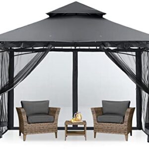 MASTERCANOPY Outdoor Garden Gazebo for Patios with Stable Steel Frame and Netting Walls (8x8,Dark Gray)