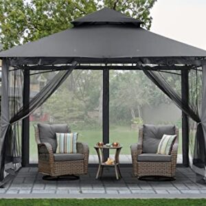 MASTERCANOPY Outdoor Garden Gazebo for Patios with Stable Steel Frame and Netting Walls (8x8,Dark Gray)