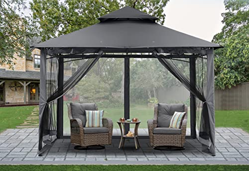 MASTERCANOPY Outdoor Garden Gazebo for Patios with Stable Steel Frame and Netting Walls (8x8,Dark Gray)