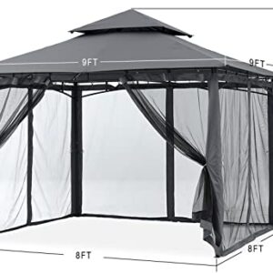 MASTERCANOPY Outdoor Garden Gazebo for Patios with Stable Steel Frame and Netting Walls (8x8,Dark Gray)