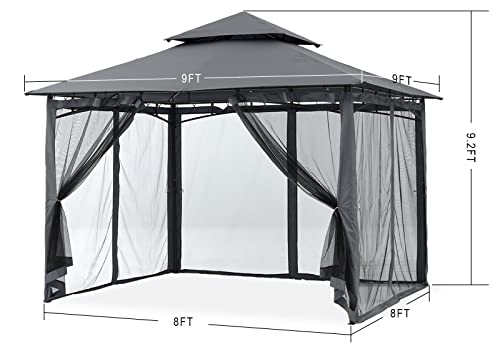 MASTERCANOPY Outdoor Garden Gazebo for Patios with Stable Steel Frame and Netting Walls (8x8,Dark Gray)