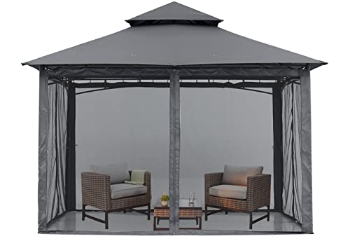 MASTERCANOPY Outdoor Garden Gazebo for Patios with Stable Steel Frame and Netting Walls (8x8,Dark Gray)