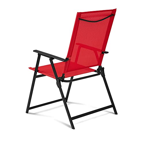 Square Set of 2 Outdoor Patio Steel Sling Folding Chair, Red