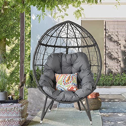 Wallowsun Patio Basket Wicker Chair PE Rattan Egg Lounge Chair with Cusion Pillow for Outdoor or Indoor