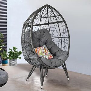 Wallowsun Patio Basket Wicker Chair PE Rattan Egg Lounge Chair with Cusion Pillow for Outdoor or Indoor