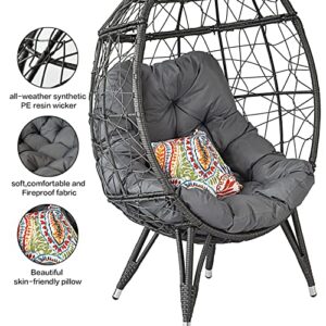 Wallowsun Patio Basket Wicker Chair PE Rattan Egg Lounge Chair with Cusion Pillow for Outdoor or Indoor