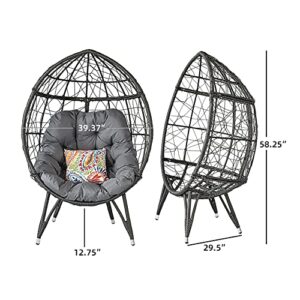 Wallowsun Patio Basket Wicker Chair PE Rattan Egg Lounge Chair with Cusion Pillow for Outdoor or Indoor