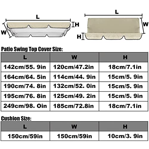 Patio Swing Canopy Fabric Waterproof Replacement Top Cover Cloth,Anti-UV Patio Chair Top Cover for 2/3-Seater-Swing Chair,Outdoor Garden Chair Sunscreen Cover Top Cover for Seat Furniture