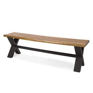 christopher knight home sanibel outdoor acacia wood dining bench, teak finish / rustic metal