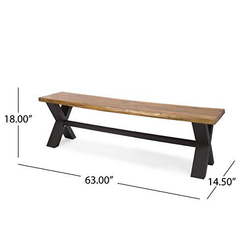 Christopher Knight Home Sanibel Outdoor Acacia Wood Dining Bench, Teak Finish / Rustic Metal