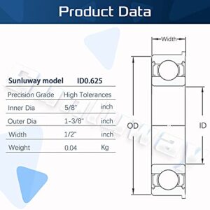 10 Pack Flanged Ball Bearings 5/8" x 1-3/8" x 1/2", Pre Lubricated, for Lawn Mower, Wheelbarrows, Carts & Hand Trucks Wheel Hub, Replacement for JD AM118315, AM35443, Stens 215-038, 215-061 Etc