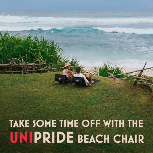 UNIPRIDE Beach Chair for Adults with Back Support Folding Lightweight Travel Essential - Camping Chairs, Backpack Lounge Lawn Chair for Outdoor Camping Gear and Sun Tanning - Black