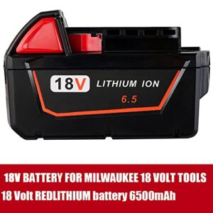 JYJZPB 2 Pack 6.5Ah M-18 Batteries Pack High Output for Milwaukee M18 Battery Lithium 48-11-1850 48-11-1862 48-11-1840 48-11-1828 48-11-1815