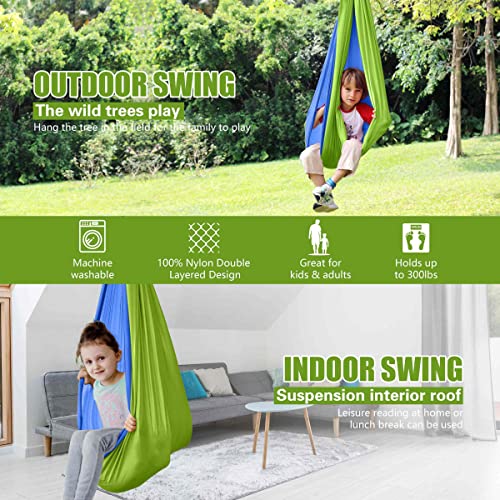 Sensory Swing for Kids Indoor and Outdoor, Therapy Swing for Kids and Adults, Double Layer Reversible Blue and Grass Green Sensory Swing, Holds up to 300lbs