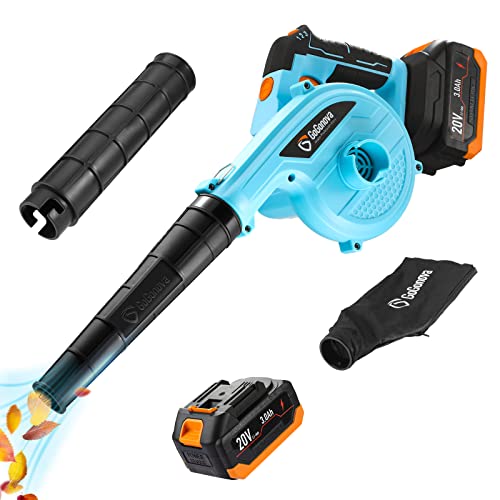 Cordless Leaf Blower and Vacuum Cleaner, GoGonova 20V 3.0AH Rotary Handle Electric Blower, 3 Variable Speed 140CFM Lightweight Blowers for Leaf Blowing, Dust Cleaning(Battery & Charger Included)