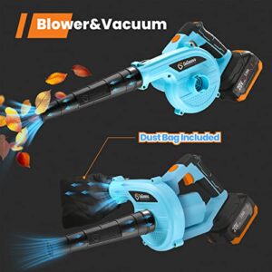 Cordless Leaf Blower and Vacuum Cleaner, GoGonova 20V 3.0AH Rotary Handle Electric Blower, 3 Variable Speed 140CFM Lightweight Blowers for Leaf Blowing, Dust Cleaning(Battery & Charger Included)