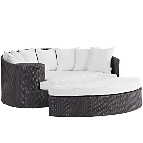 Modway Convene Wicker Rattan Outdoor Patio Poolside Sectional Sofa Daybed with Cushions in Espresso White