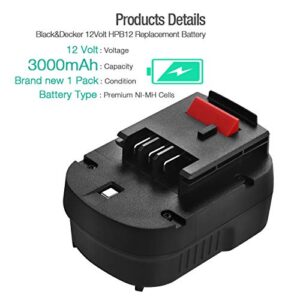 Powerextra 12V 3.7Ah HPB12 Replacement Battery Compatible with Black & Decker 12V HPB12 A1712 FS120B FSB12 A12 A12-XJ A12EX FS120B FSB12 (2 Pack hpb12)