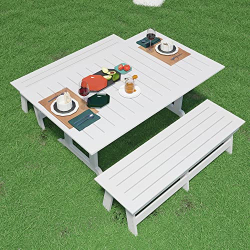 KEVINSPACE 59'' Outdoor Bench Patio Garden Poly Backless Bench, Supreme Quality Seat, Durable Frame, Weatherproof - Perfect for Balconies, Home, Backyard,Loung White